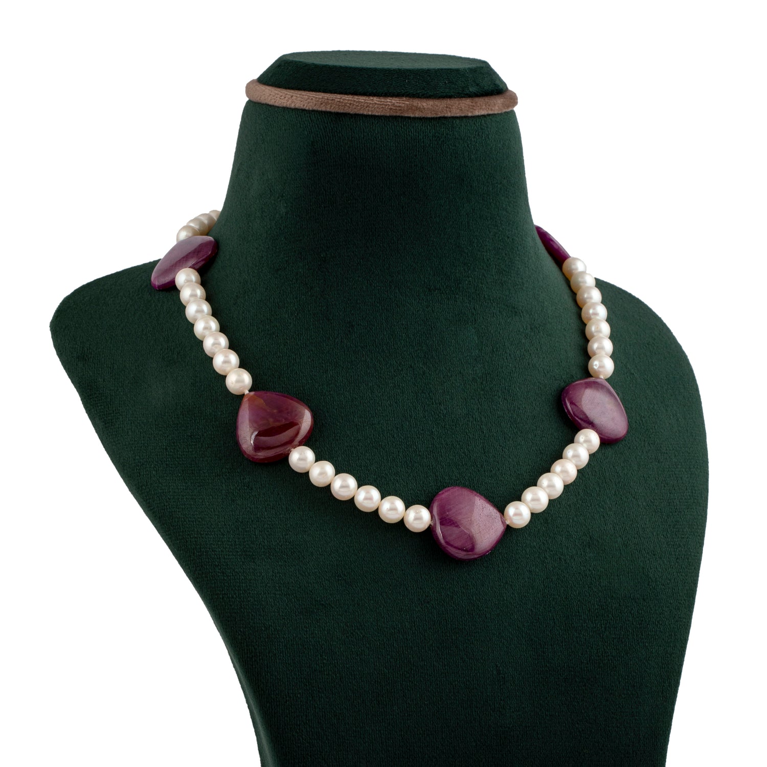 Freshwater Pearl and Heart-Shape Ruby Fusion Necklace