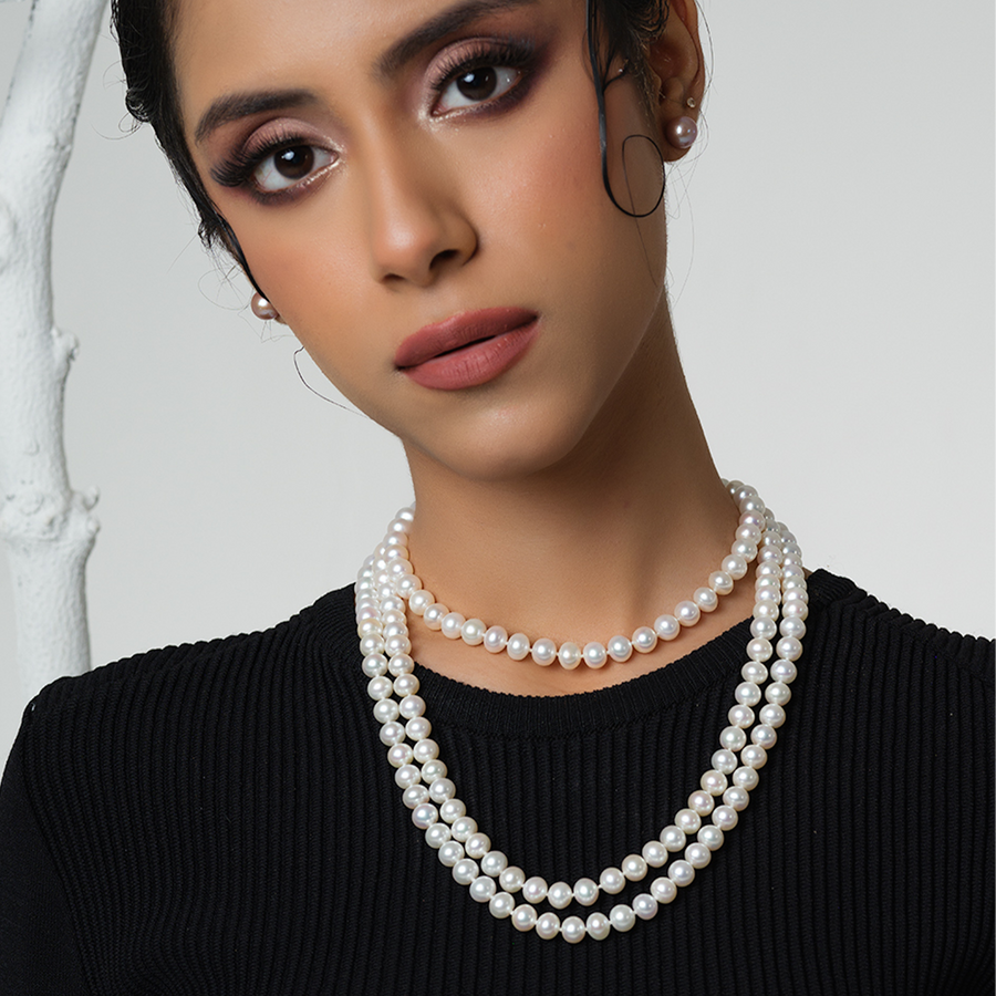 Freshwater White Beauty OPERA Pearl Necklace & Pristine Pearl Solitair